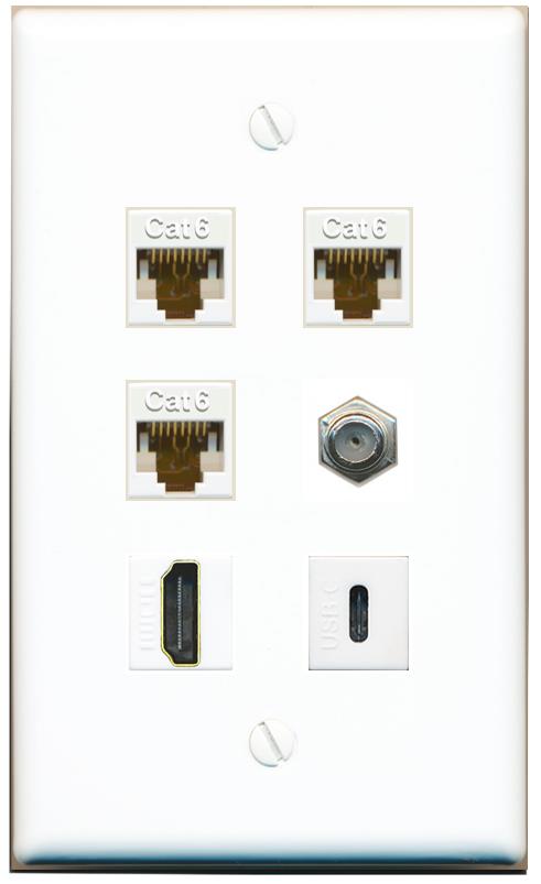 3 CAT6 COAX HDMI USBC Flat/Solid Wall Plate [White] – FindMyWallplates