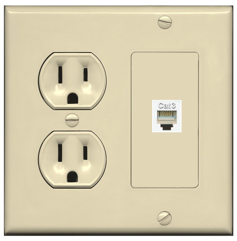 RiteAV PHONE Wall Plate with Round Power Outlet [Ivory] – FindMyWallplates