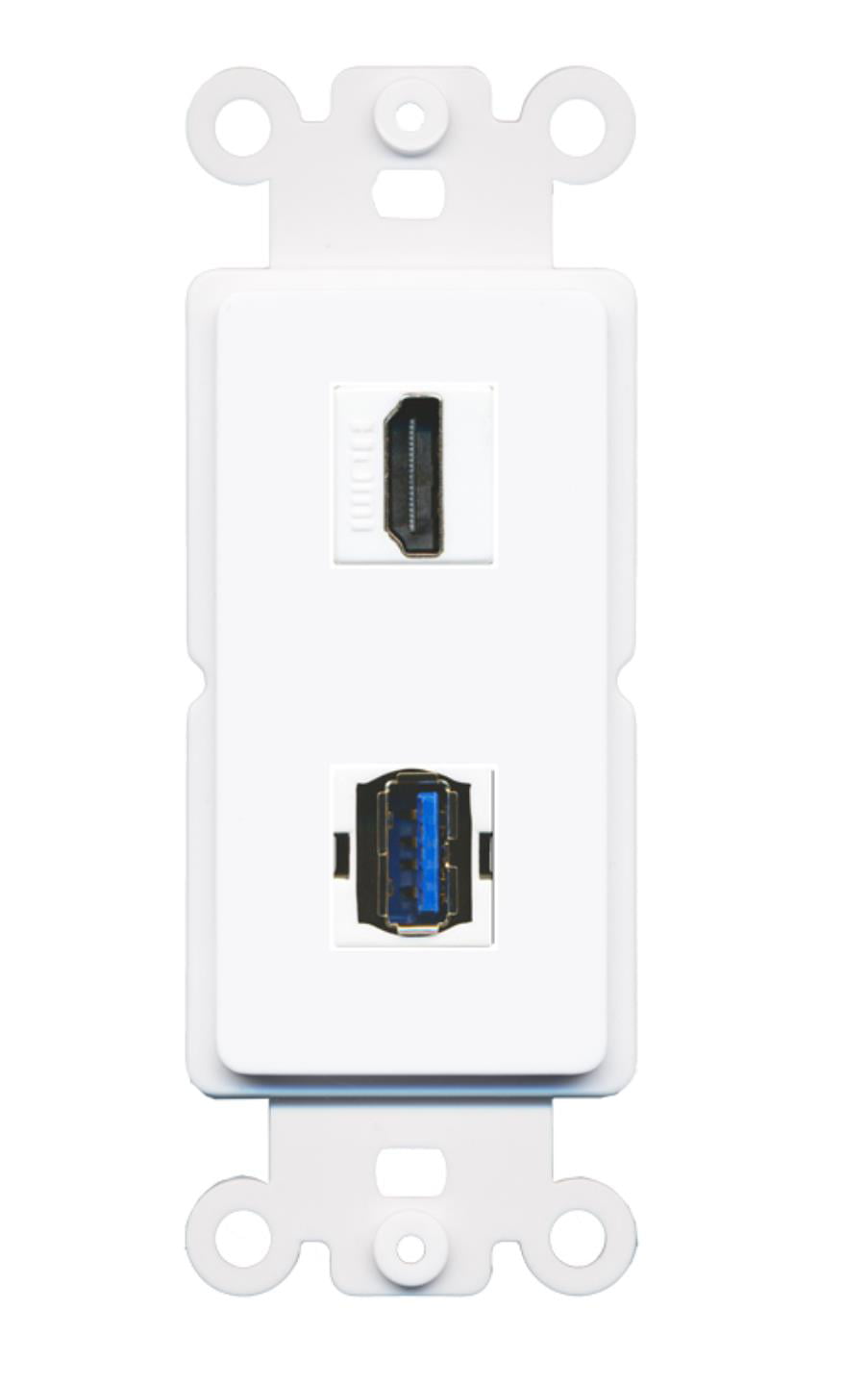 RiteAV - HDMI USB 3.0 A-A Port Wall Plate Decorative (Rocker) White ...