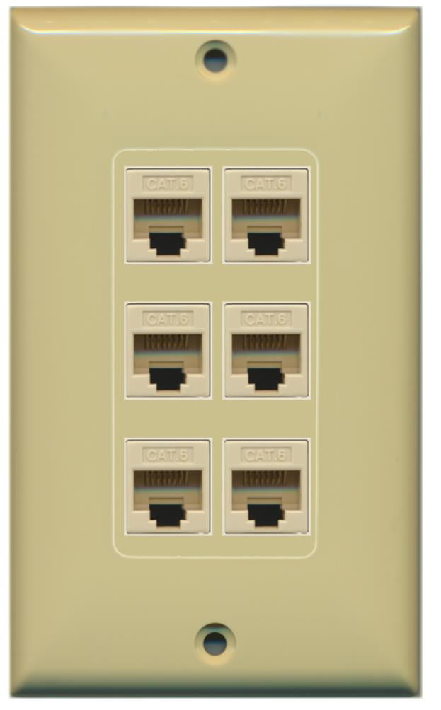 RiteAV Decorative 1 Gang 6 Port Cat6 Wall Plate - Ivory/Ivory ...