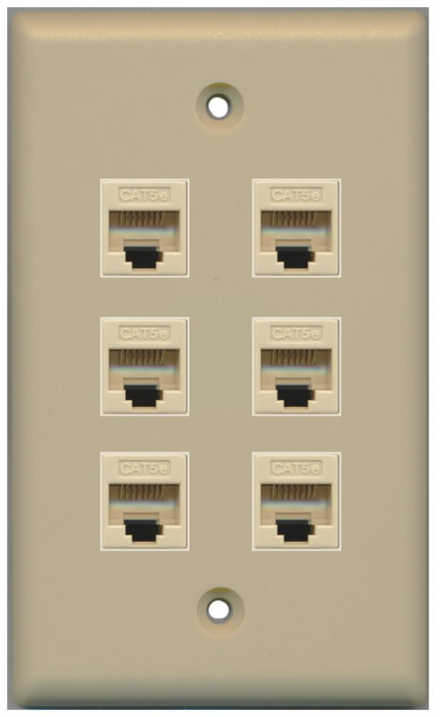 RiteAV 1 Gang 6 Port Cat5e Wall Plate - Ivory – FindMyWallplates