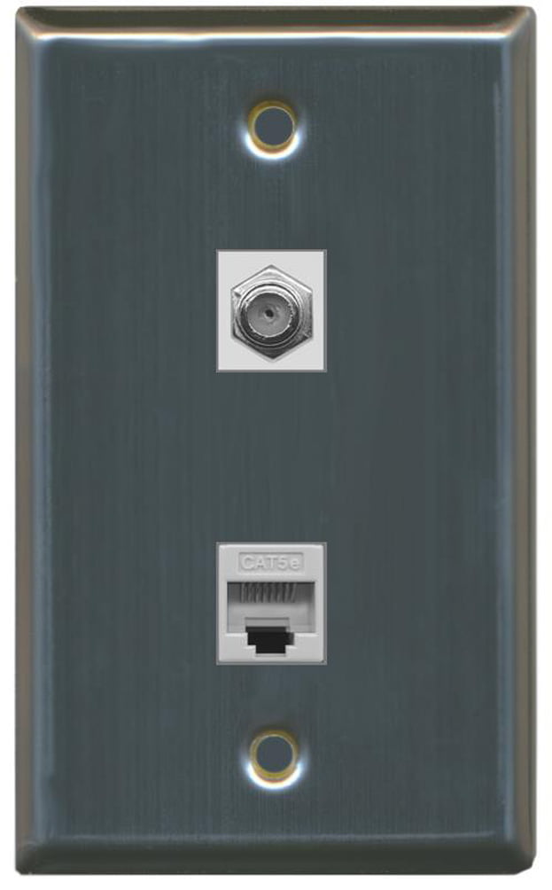 RiteAV - 1 Coax F Type and 1 Cat5e Ethernet Port Wall Plate - Stainles ...